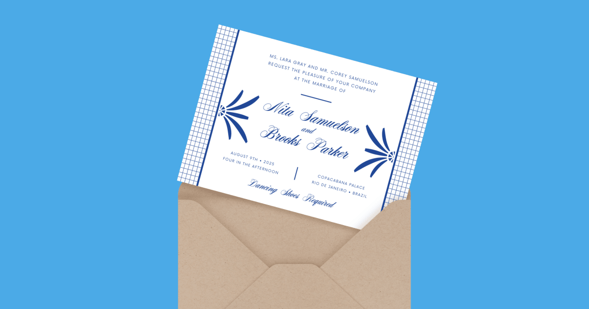 Brooks Fancy Modern Wedding Invitation Blue by My Darlin' | Postable