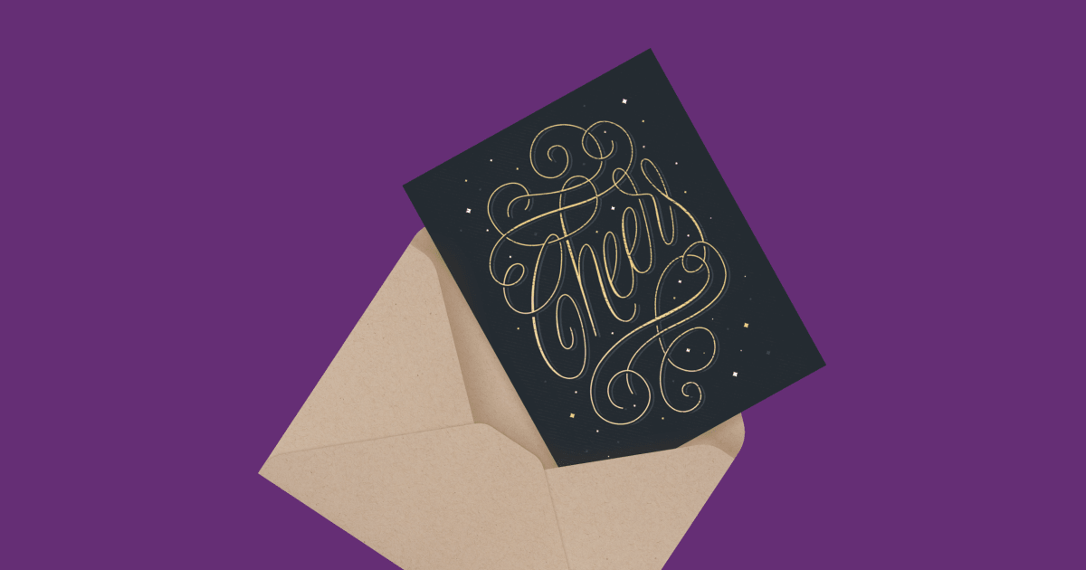 Fancy Cheers Script Folded New Years Card | Postable | Postable