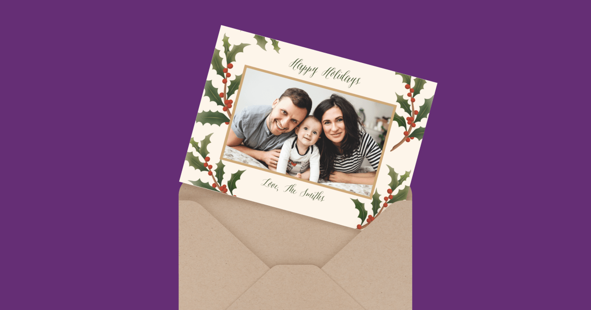 Festive Holiday Holly Frame Holiday Photo Card | Postable | Postable