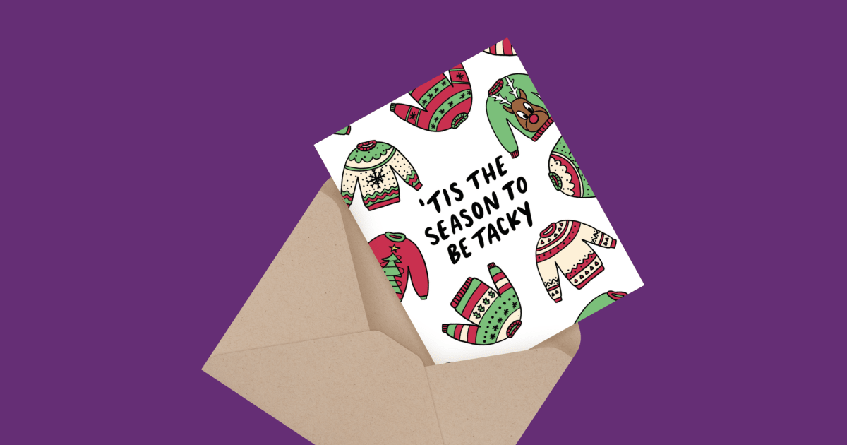 Ugly Tacky Sweaters Folded Holiday Card | Postable | Postable