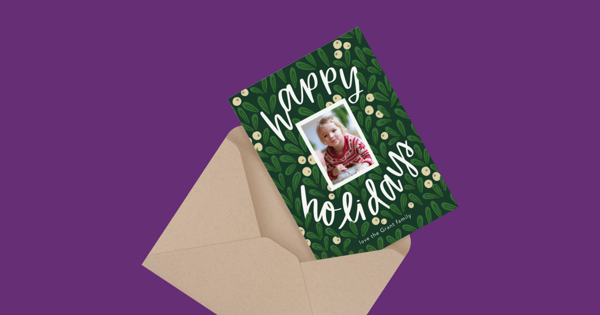 Leafy Green Cutout Holiday Photo Card | Postable | Postable