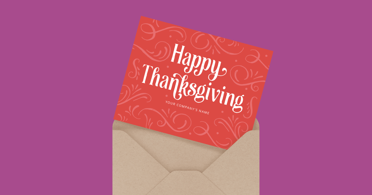 Red Swirly Happy Thanksgiving Business Card | Postable | Postable
