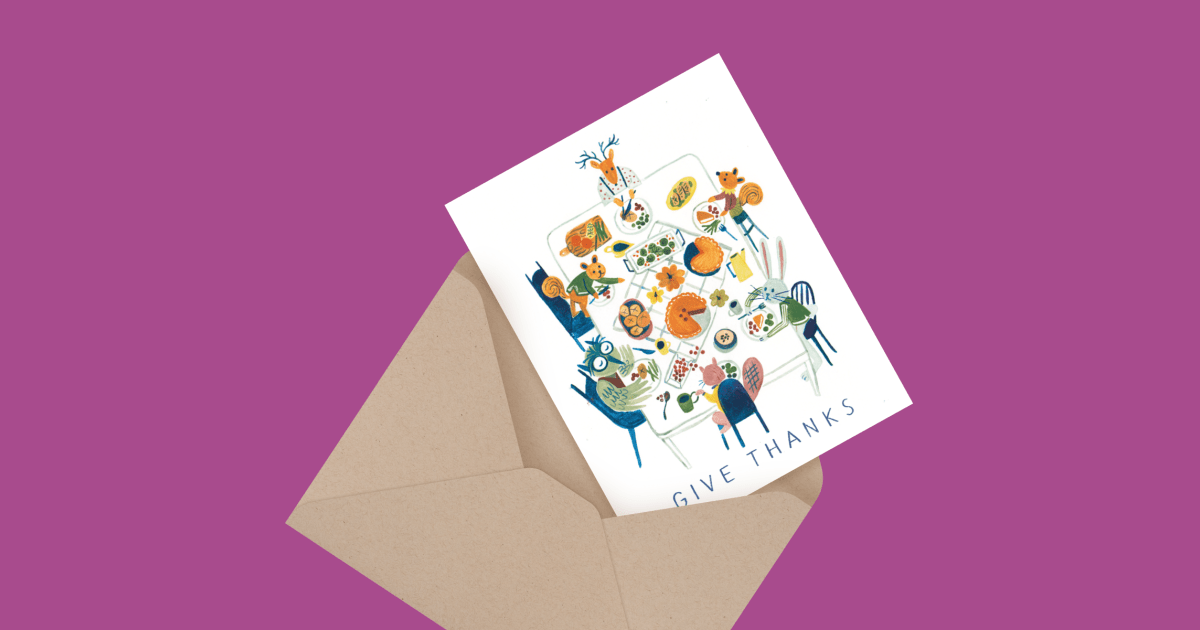 Animal Dinner Give Thanks Thanksgiving Card | Postable | Postable