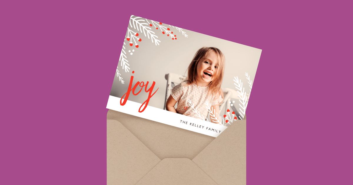 Winter Floral Joy Custom Holiday Photo Card | Postable | Postable