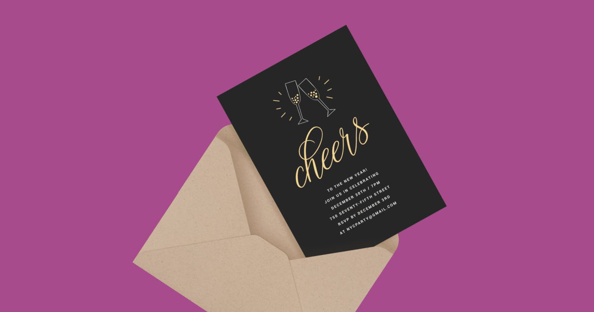 Champagne Glasses Tink New Years Party Invite Card | Postable | Postable