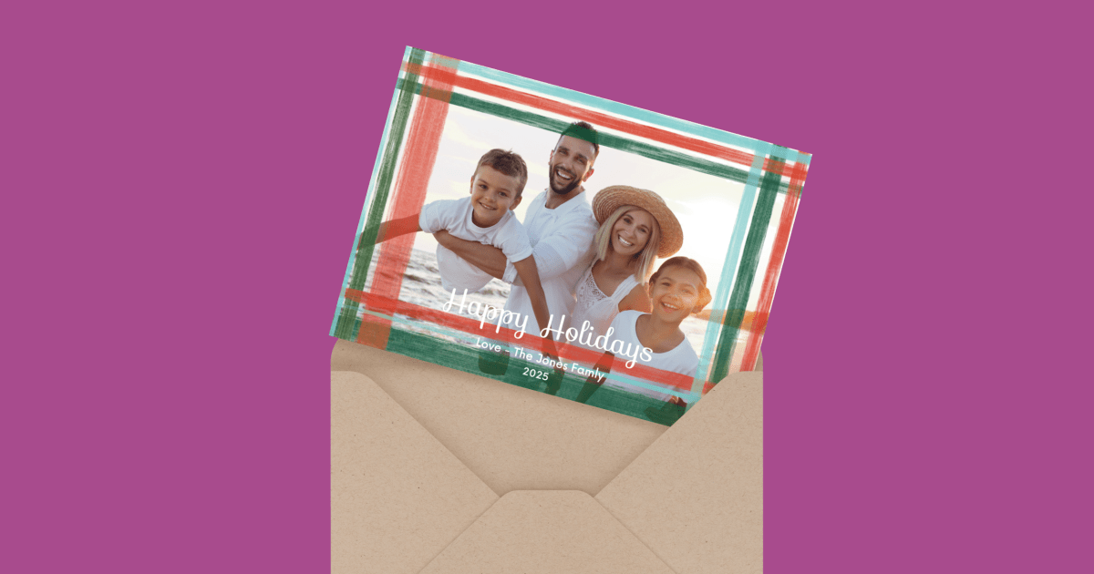 Overlapping Stripes Frame Holiday Photo Card | Postable | Postable
