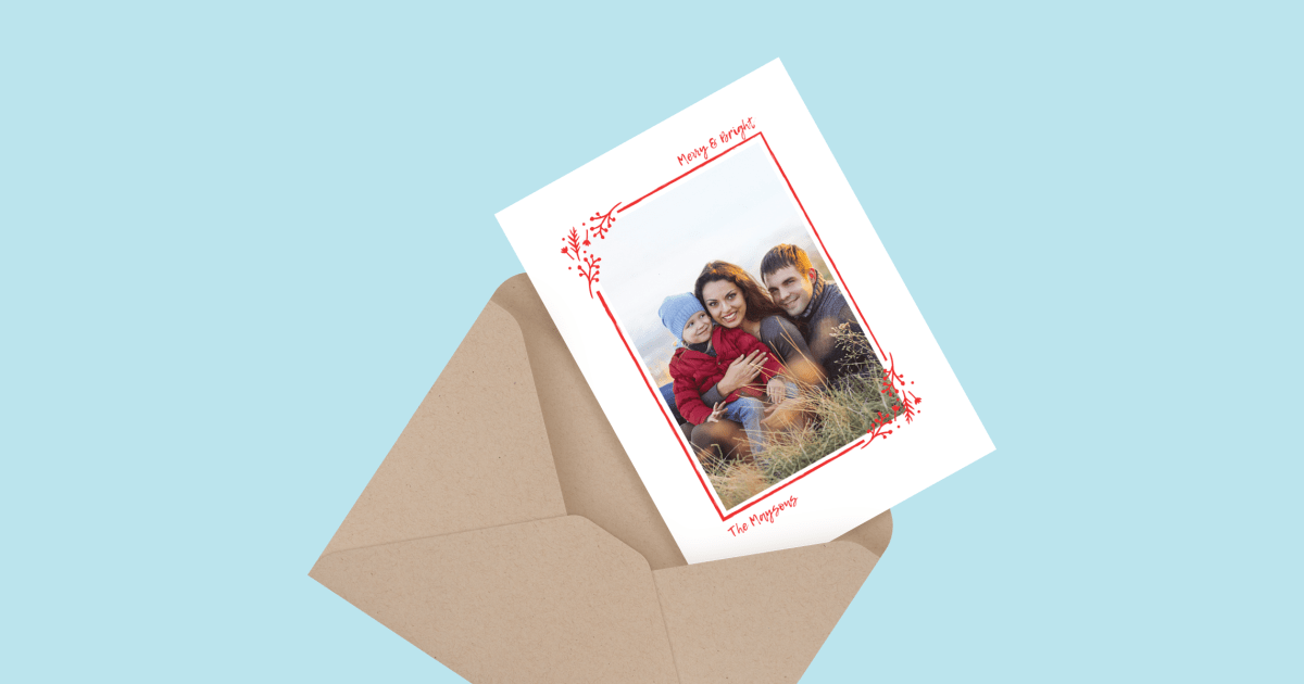Red Frame Simple Overlay Christmas Photo Card | Postable | Postable