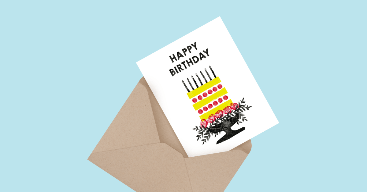 Block Print Happy Birthday Cake by Heartell Press | Postable