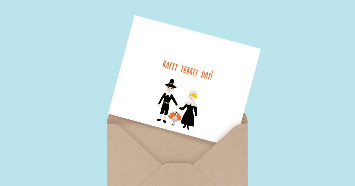 Pilgrim Happy Turkey Day! Thanksgiving Card | Postable | Postable