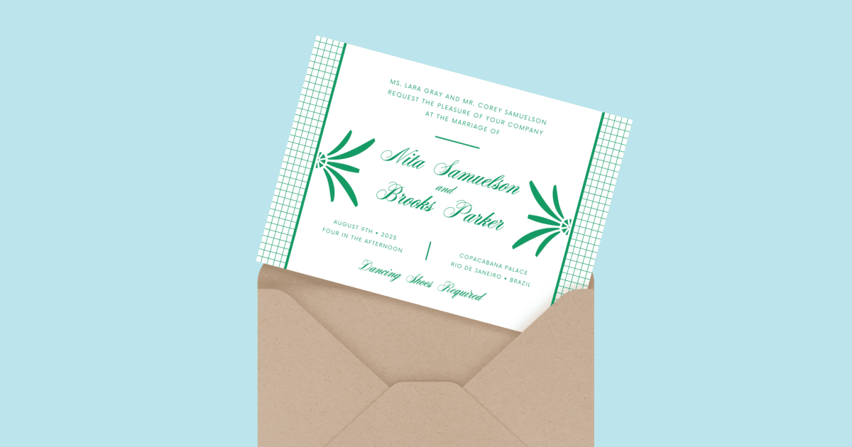 Brooks Fancy Modern Wedding Invitation Green by My Darlin' | Postable