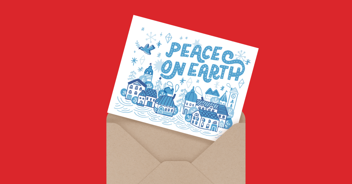 Peace On Earth Wintery Town Christmas Card | Postable | Postable