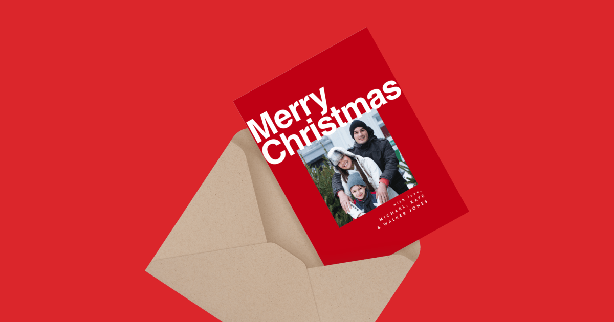 Simple Square Cutout Red Christmas Photo Card | Postable | Postable