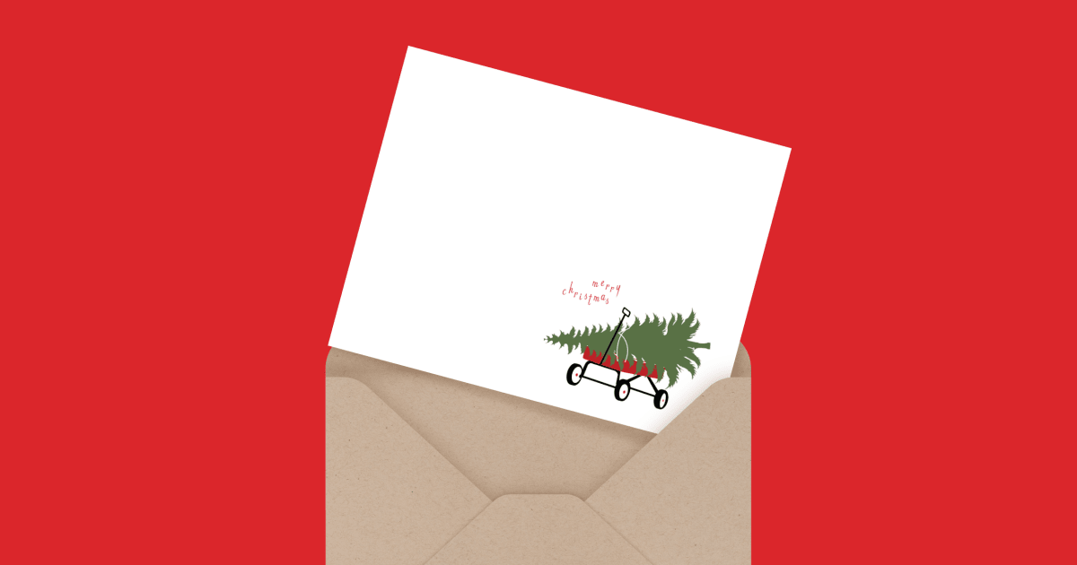 Christmas Tree Wagon Folded Christmas Card | Postable | Postable