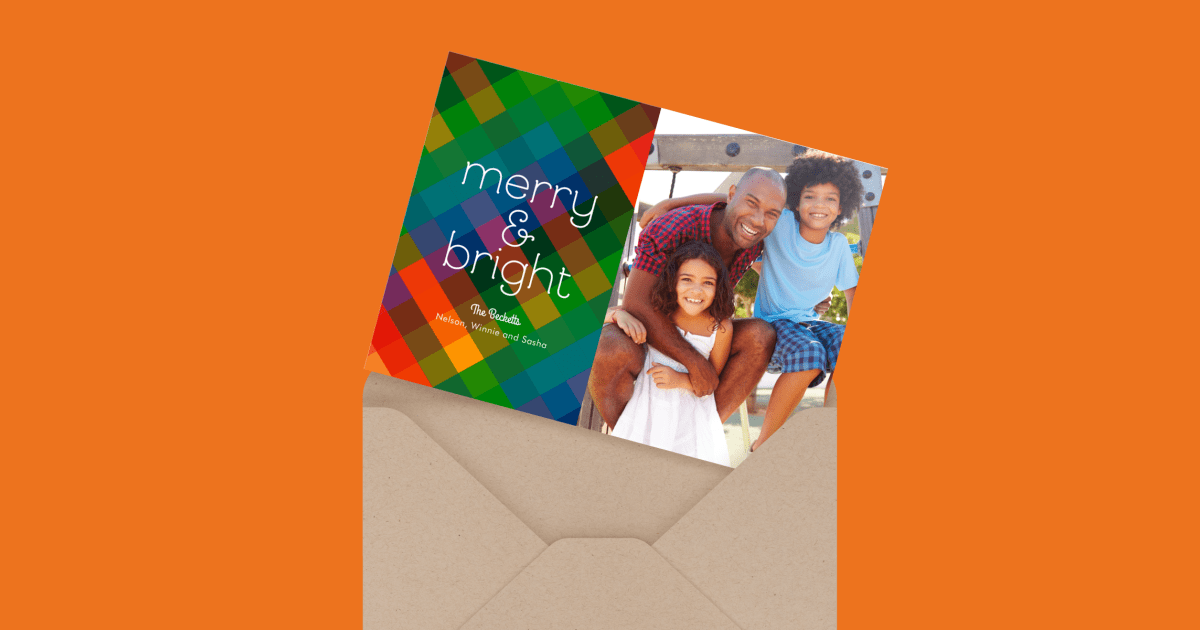 Merry & Bright Patchwork Christmas Photo Card | Postable | Postable