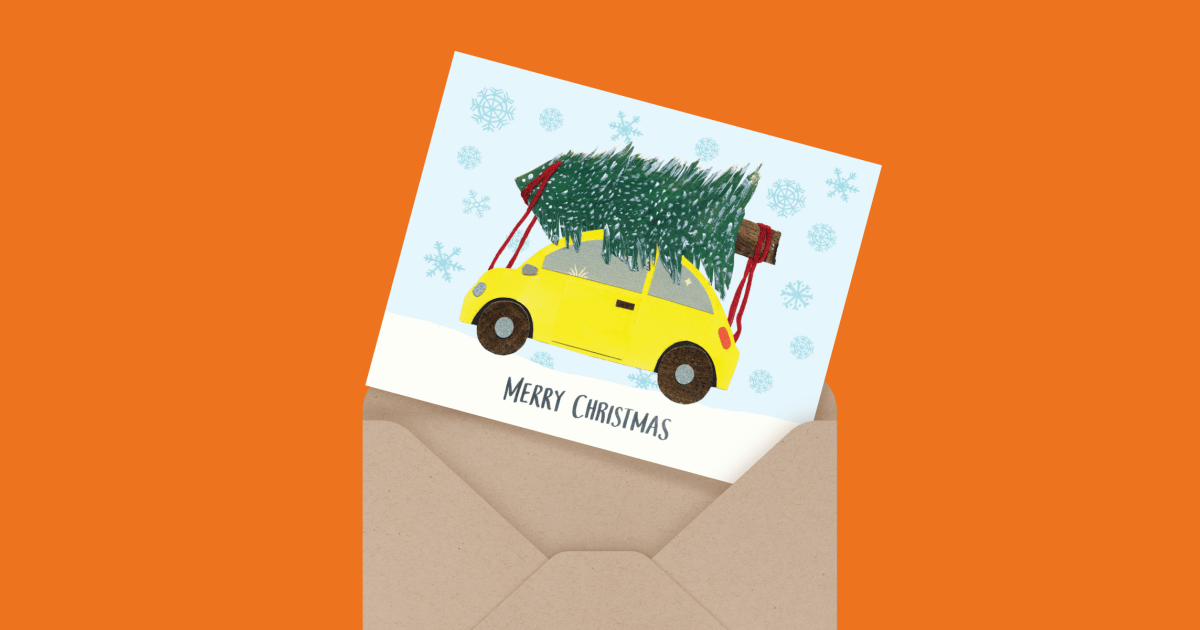 Christmas Tree Loaded Car Folded Christmas Card | Postable | Postable