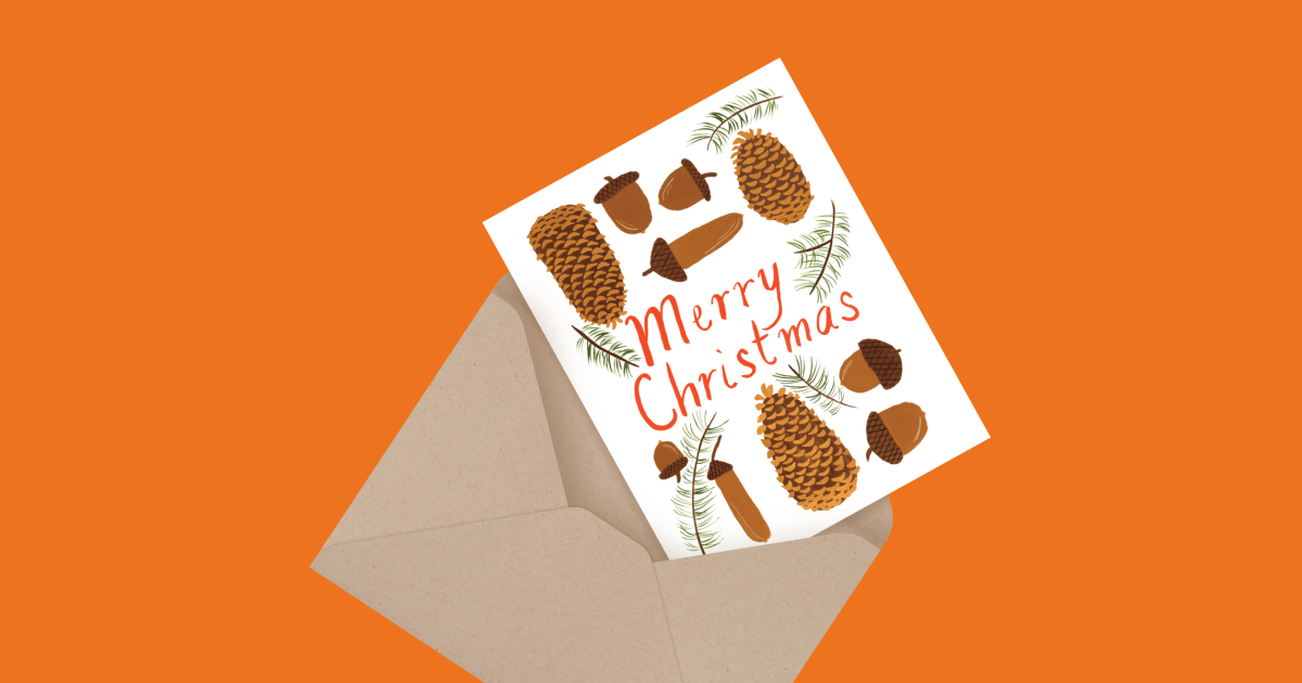 Cones & Acorns Merry Chistmas Christmas Card | Postable | Postable