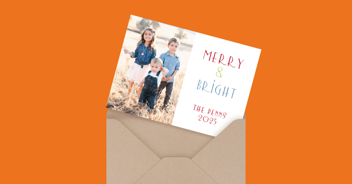 Merry & Bright Simple Christmas Photo Card | Postable | Postable