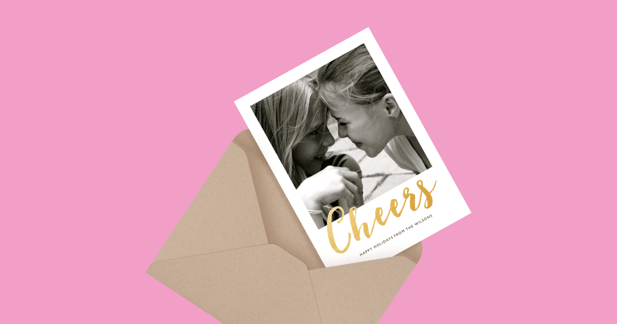 Golden Cheers Script New Years Photo Card | Postable | Postable