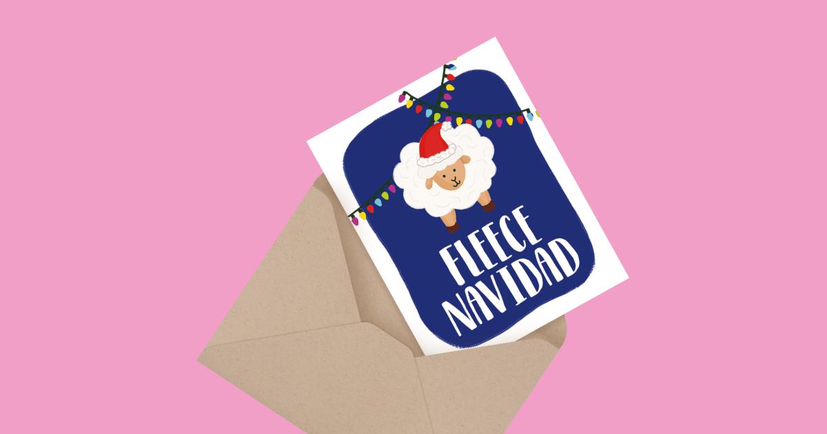 Fleece Navidad Sheep Folded Holiday Card | Postable | Postable