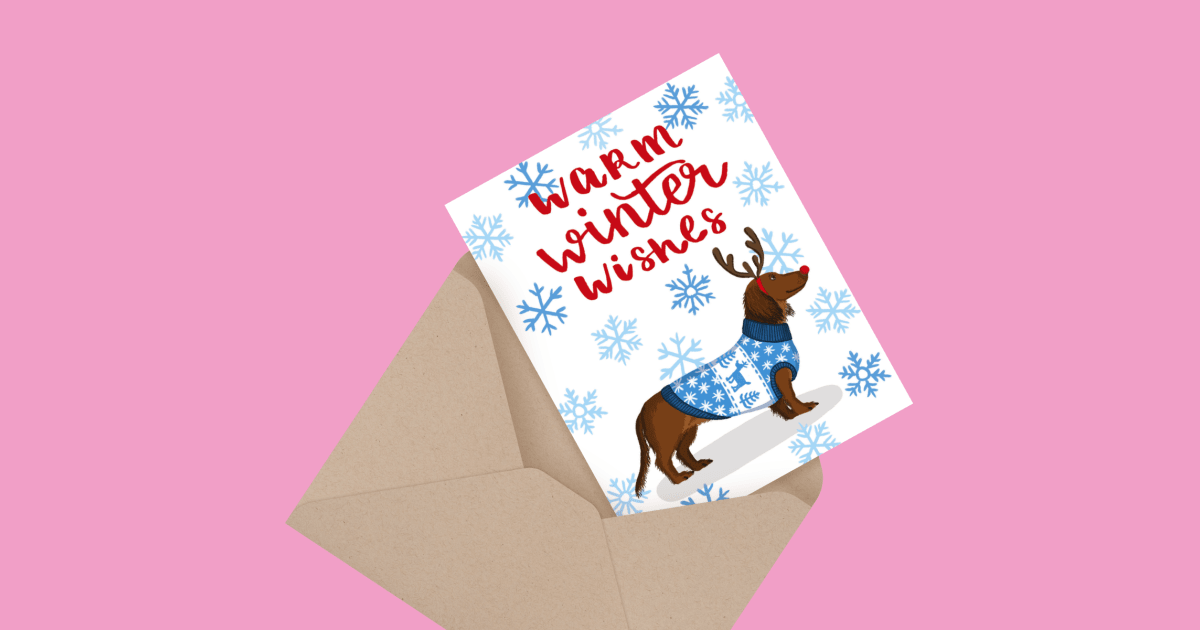 Winter Wishes Wiener Dog Holiday Card | Postable | Postable