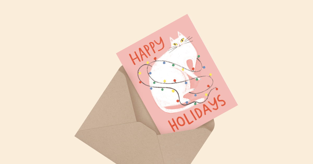 Happy Holidays Cat Folded Holiday Card | Postable | Postable