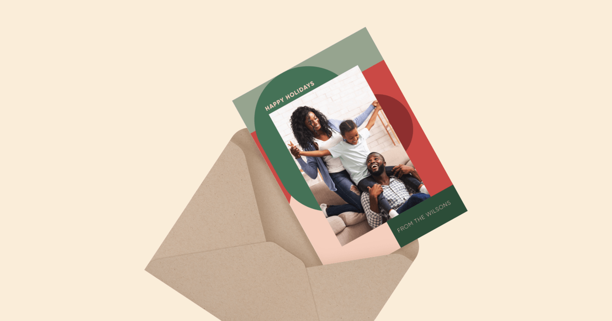 Pink & Green Geometric Holiday Photo Card | Postable | Postable