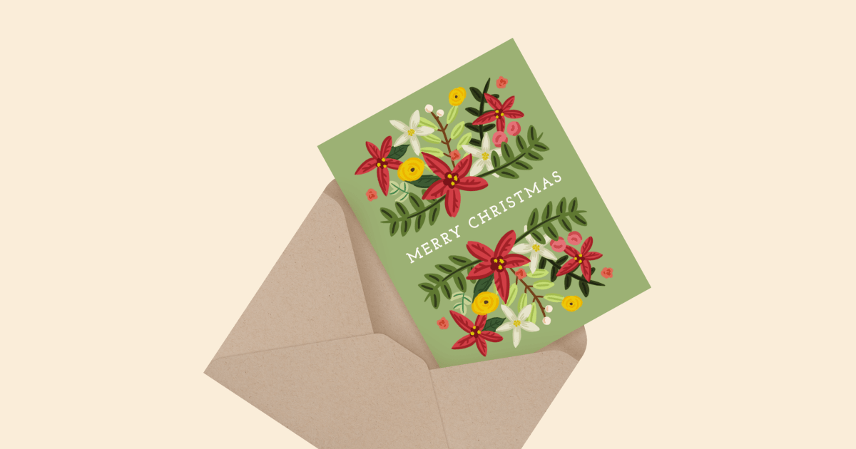 Leaves & Flowers Merry Christmas Card | Postable | Postable