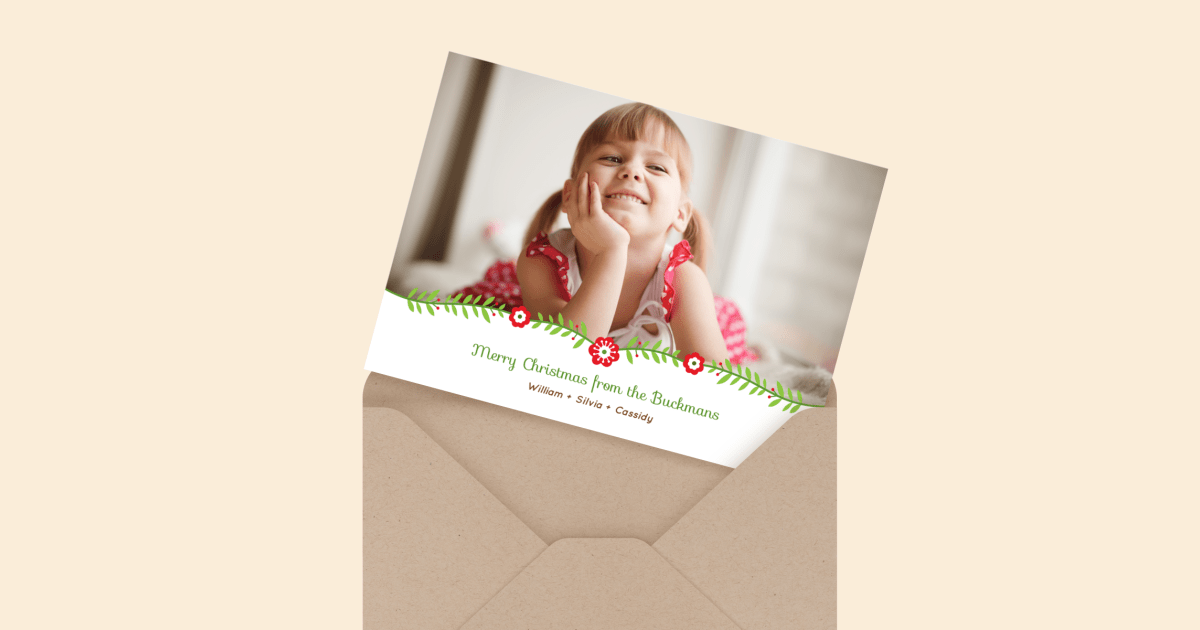 Simple Garland Merry Christmas Photo Card | Postable | Postable
