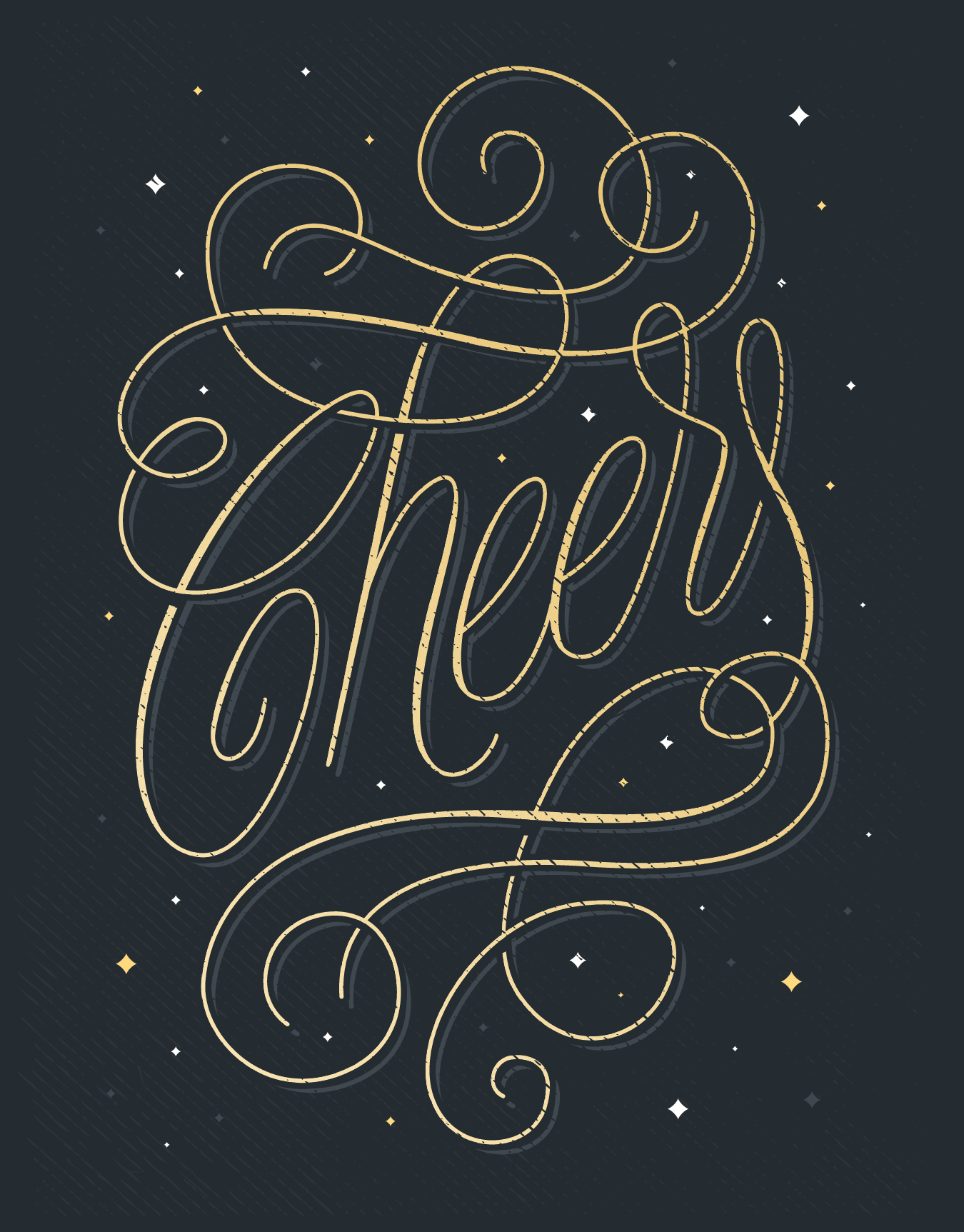 Fancy Cheers Script Folded New Years Card | Postable | Postable