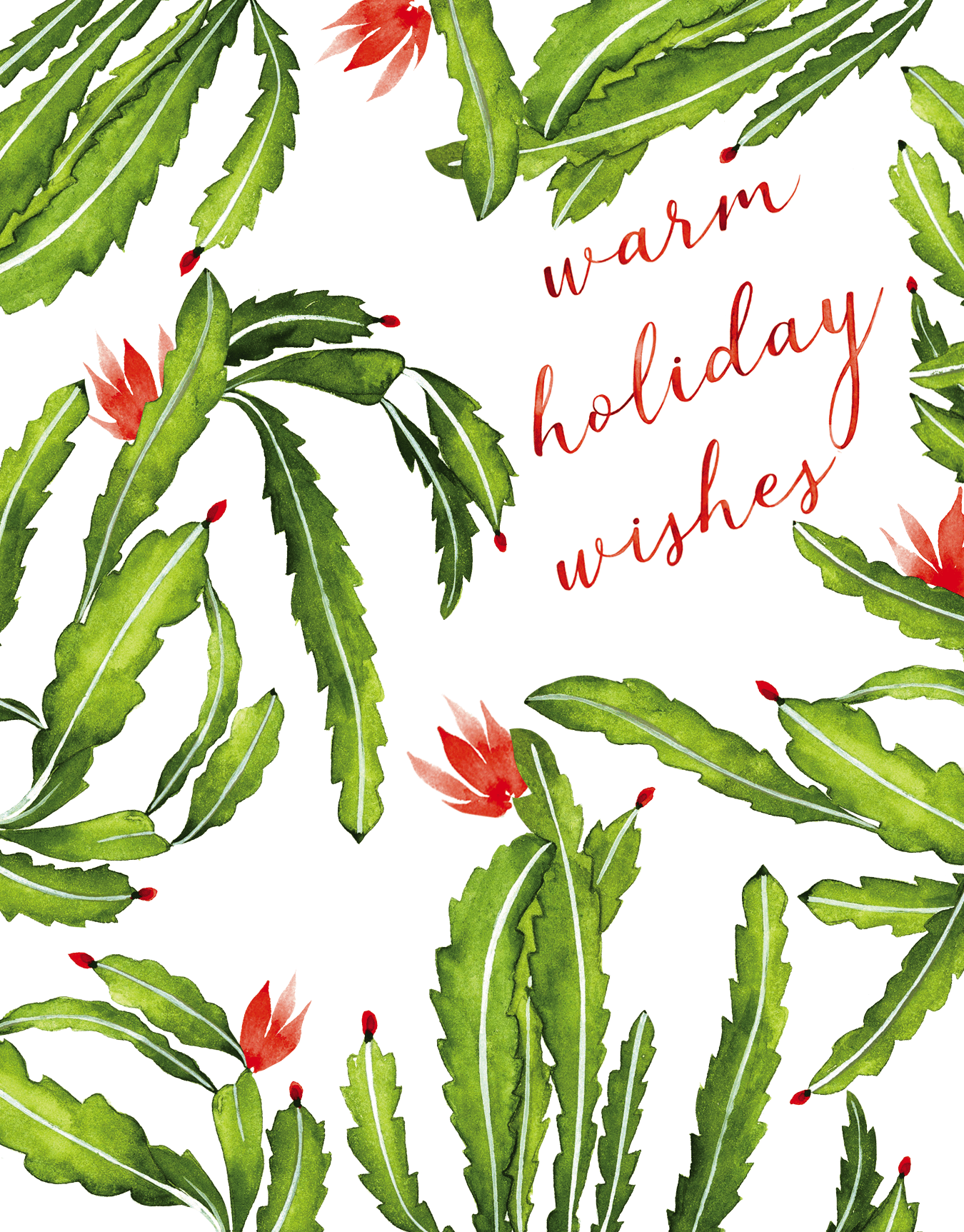 Cacti Warm Holiday Wishes Folded Holiday Card | Postable | Postable