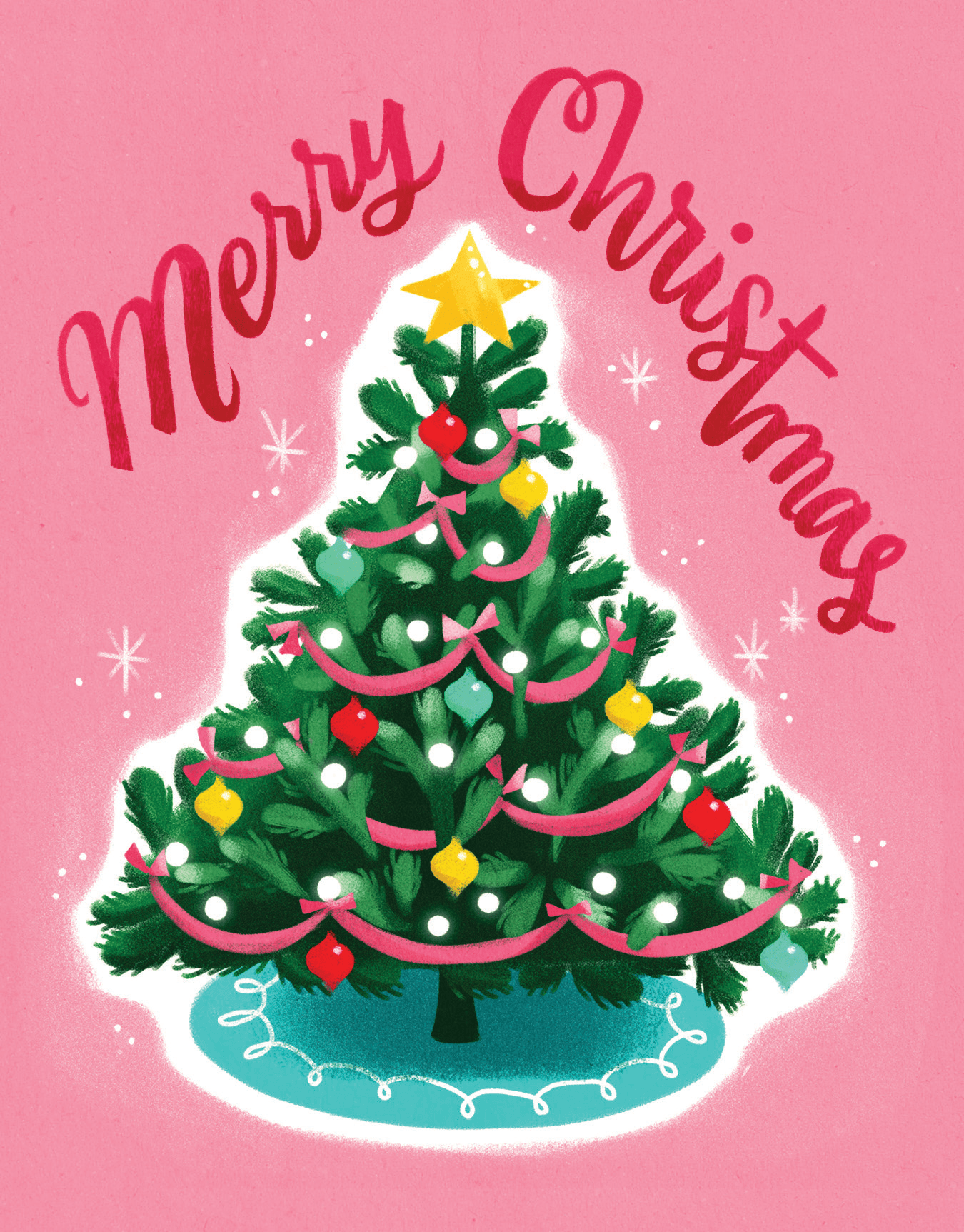Pink Merry Christmas Tree Christmas Card | Postable | Postable