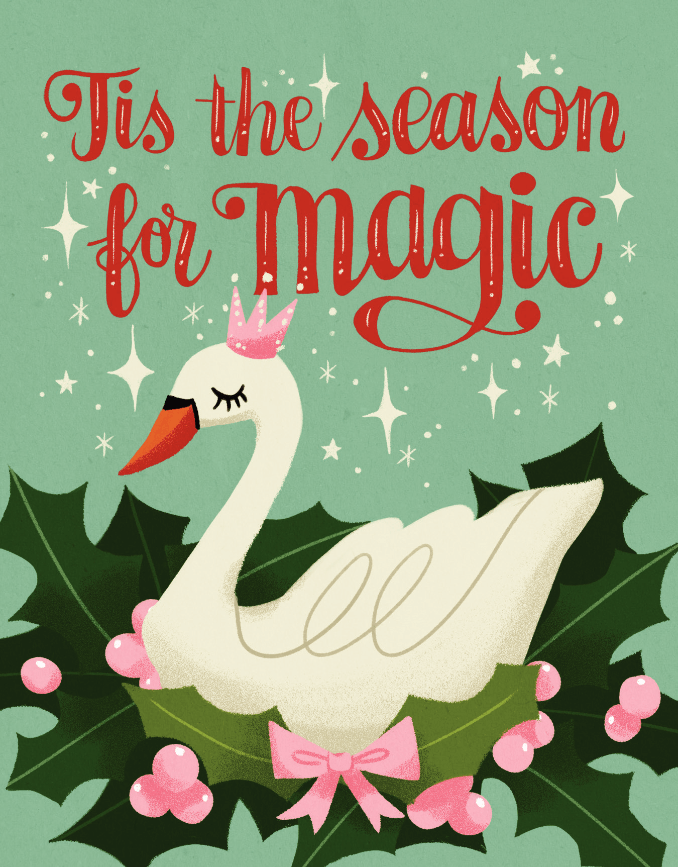 Swan Tis The Season For Magic Holiday Card | Postable | Postable