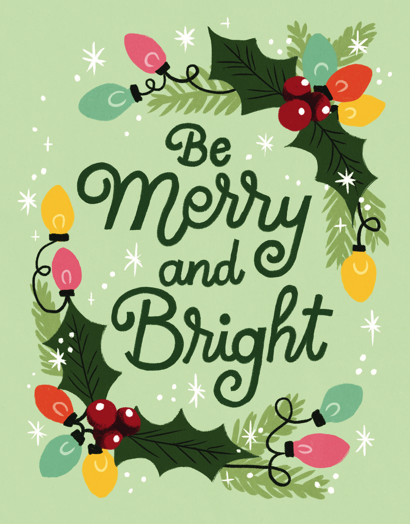 Be Merry & Bright Mistletoe Folded Christmas Card | Postable | Postable