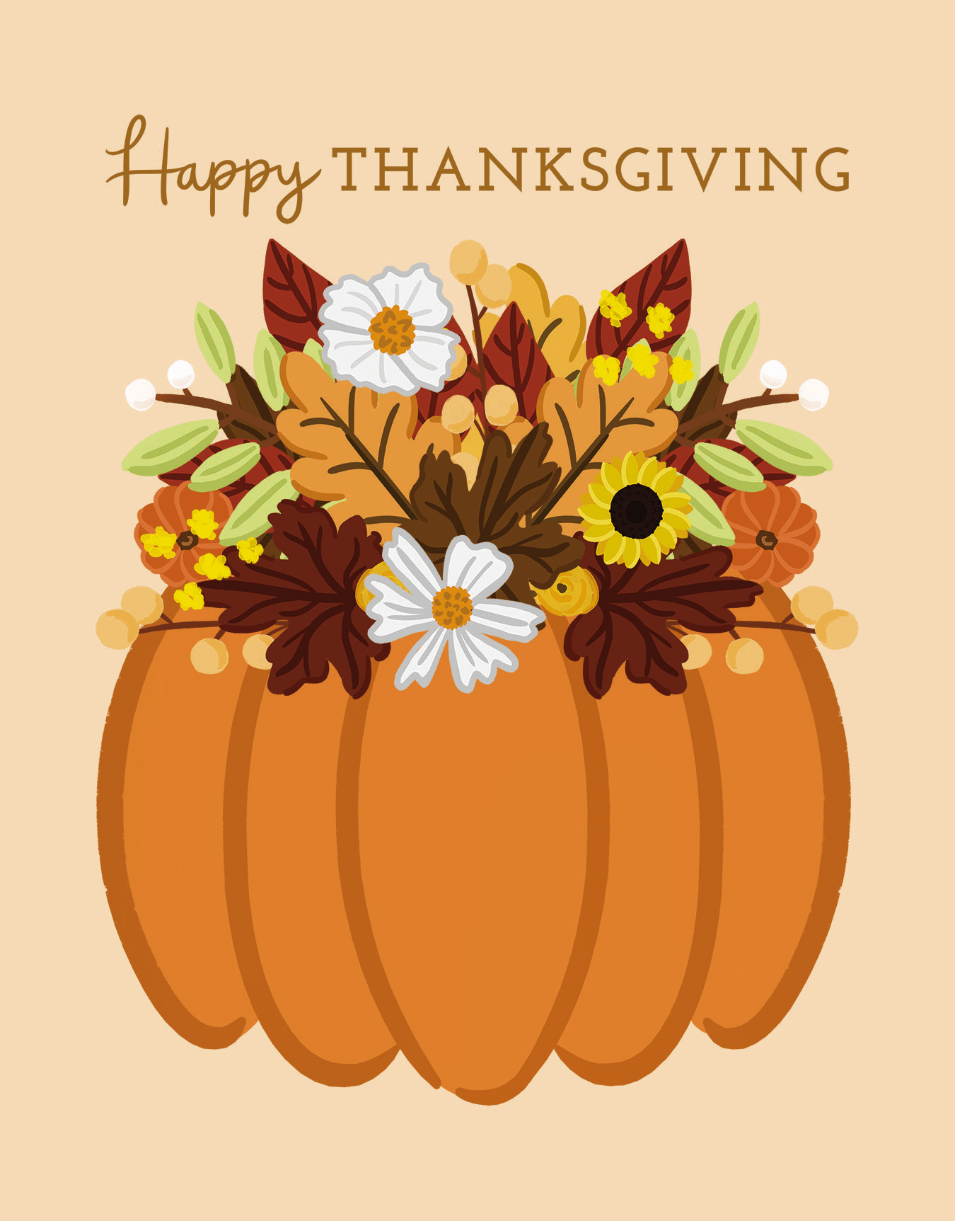 Floral Pumpkin Folded Thanksgiving Card | Postable | Postable