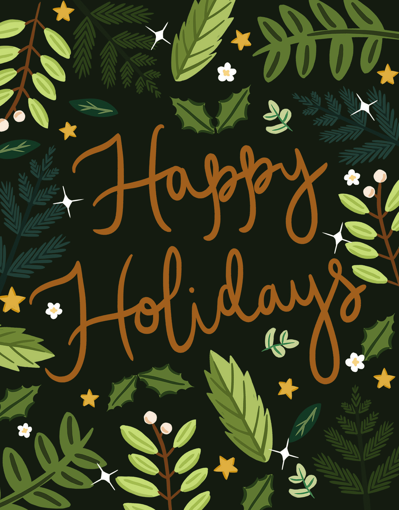 Happy Holiday Foliage Folded Holiday Card | Postable | Postable