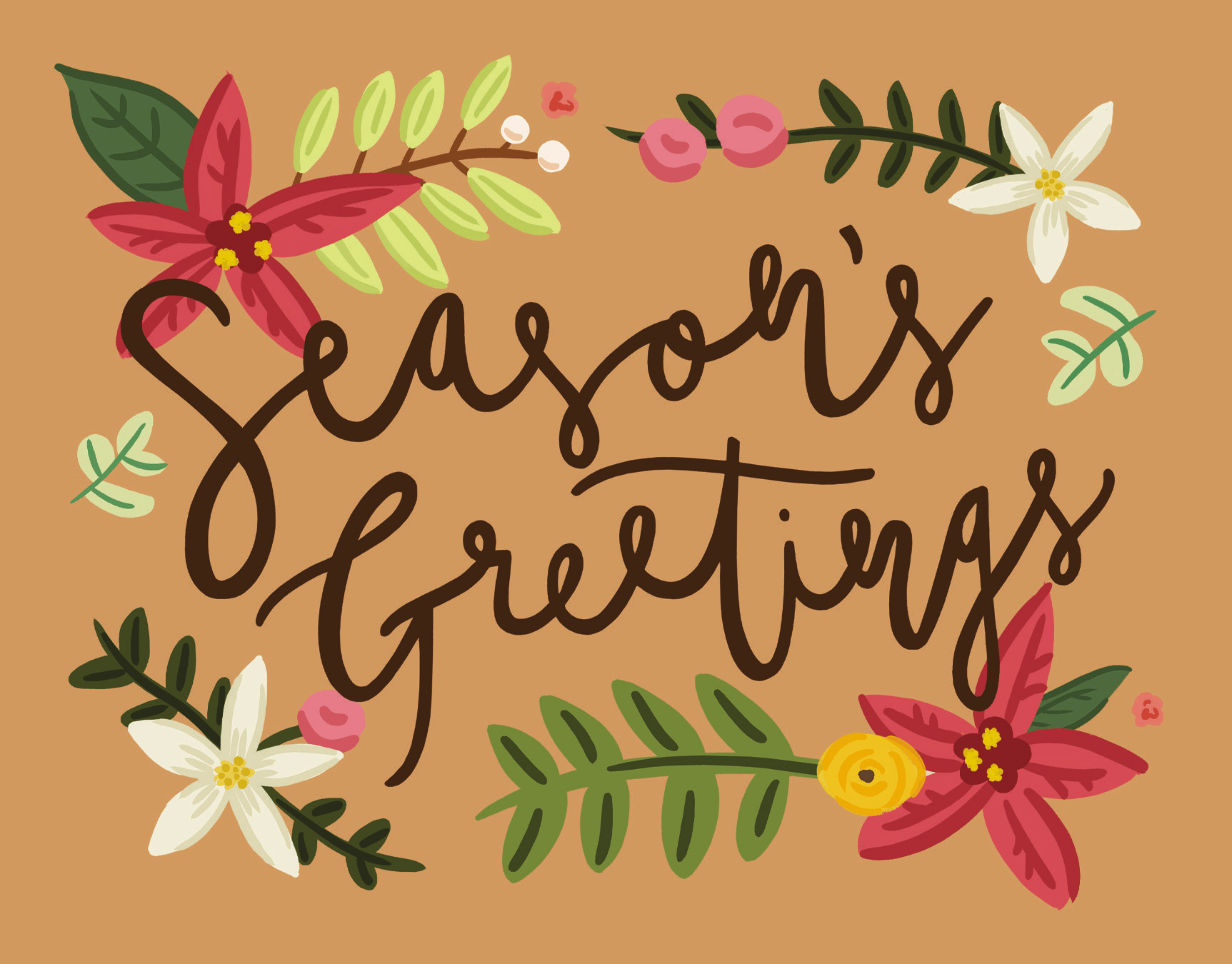 Season's Greetings Flowers Folded Holiday Card | Postable | Postable