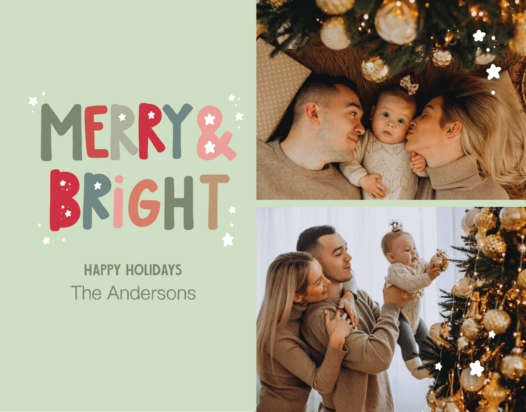 Merry & Bright Green Custom Holiday Photo Card | Postable | Postable