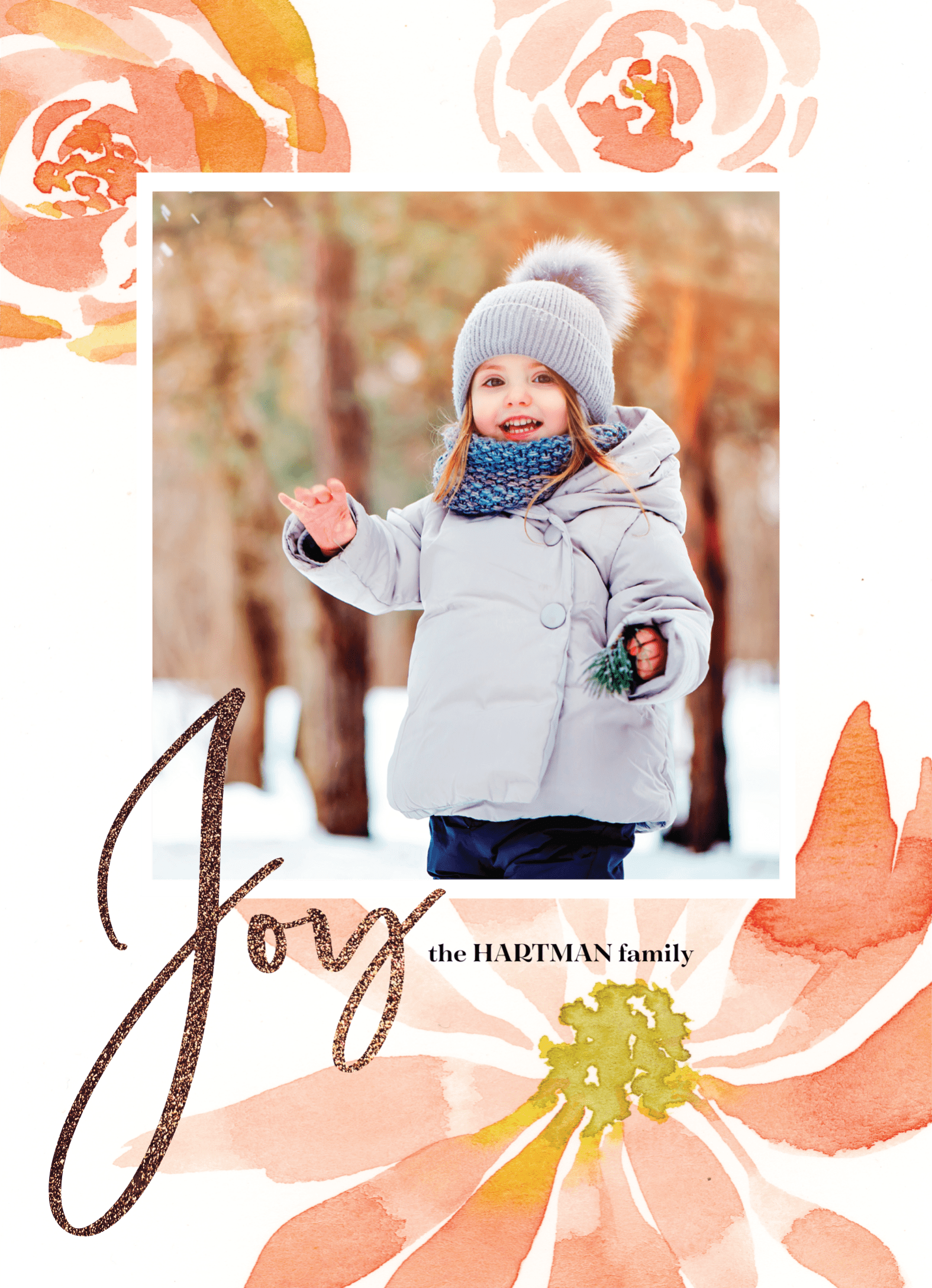 Orange Floral Joy Christmas Photo Card | Postable | Postable