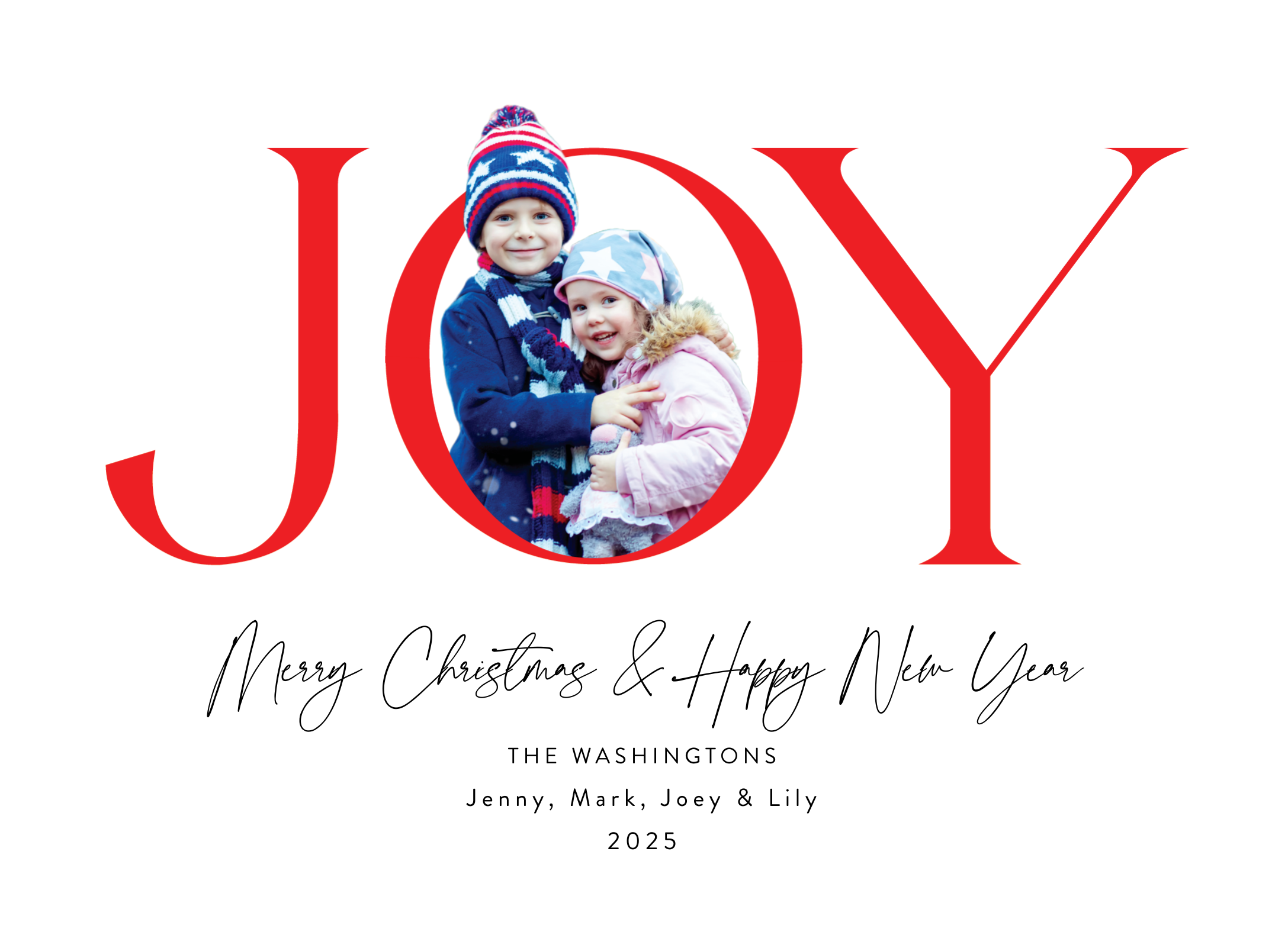 Happy Red Joy Cutout Holiday Photo Card | Postable | Postable