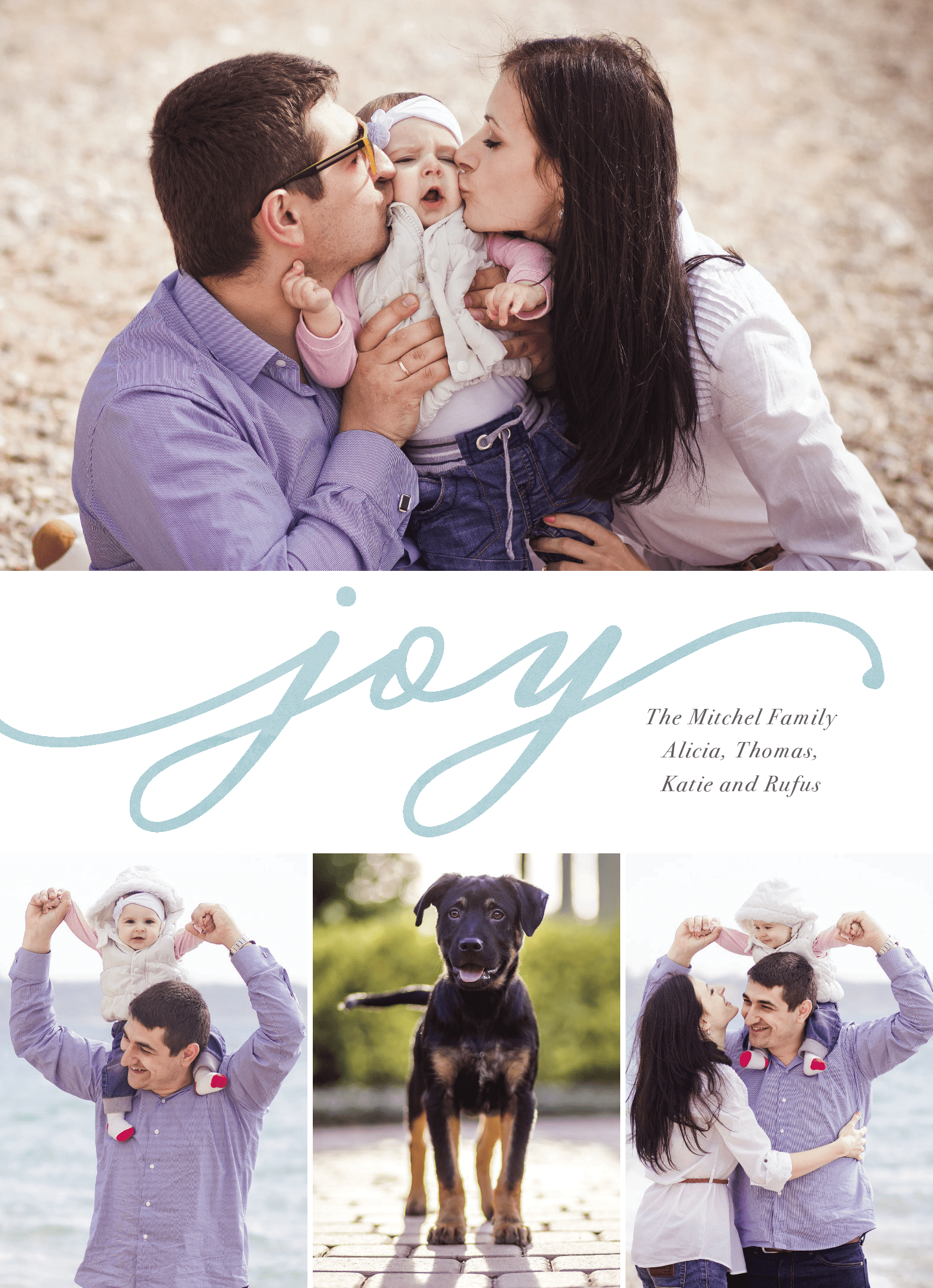 Blue Joy Swoosh Holiday Photo Card | Postable | Postable