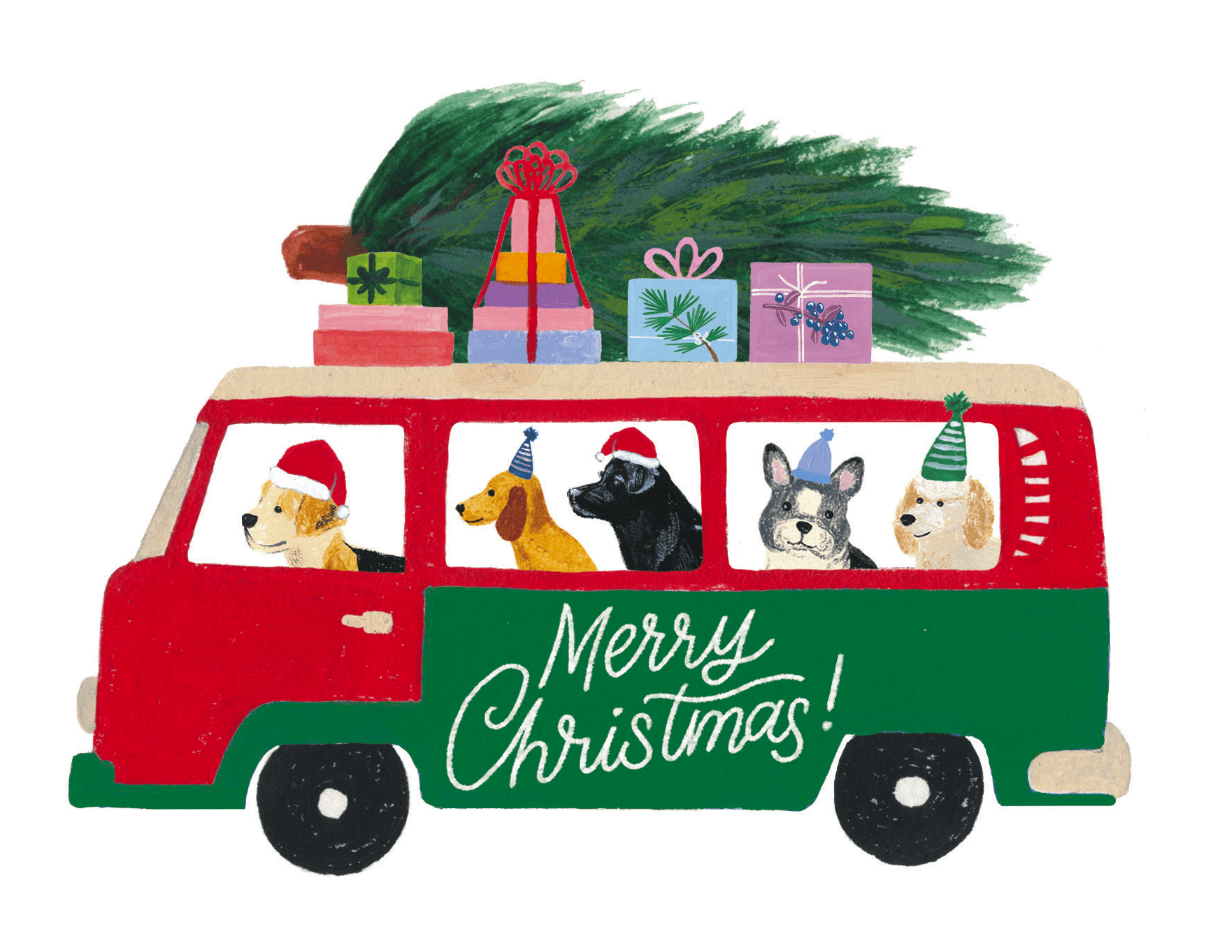 Christmas Dog Van Folded Christmas Card | Postable | Postable