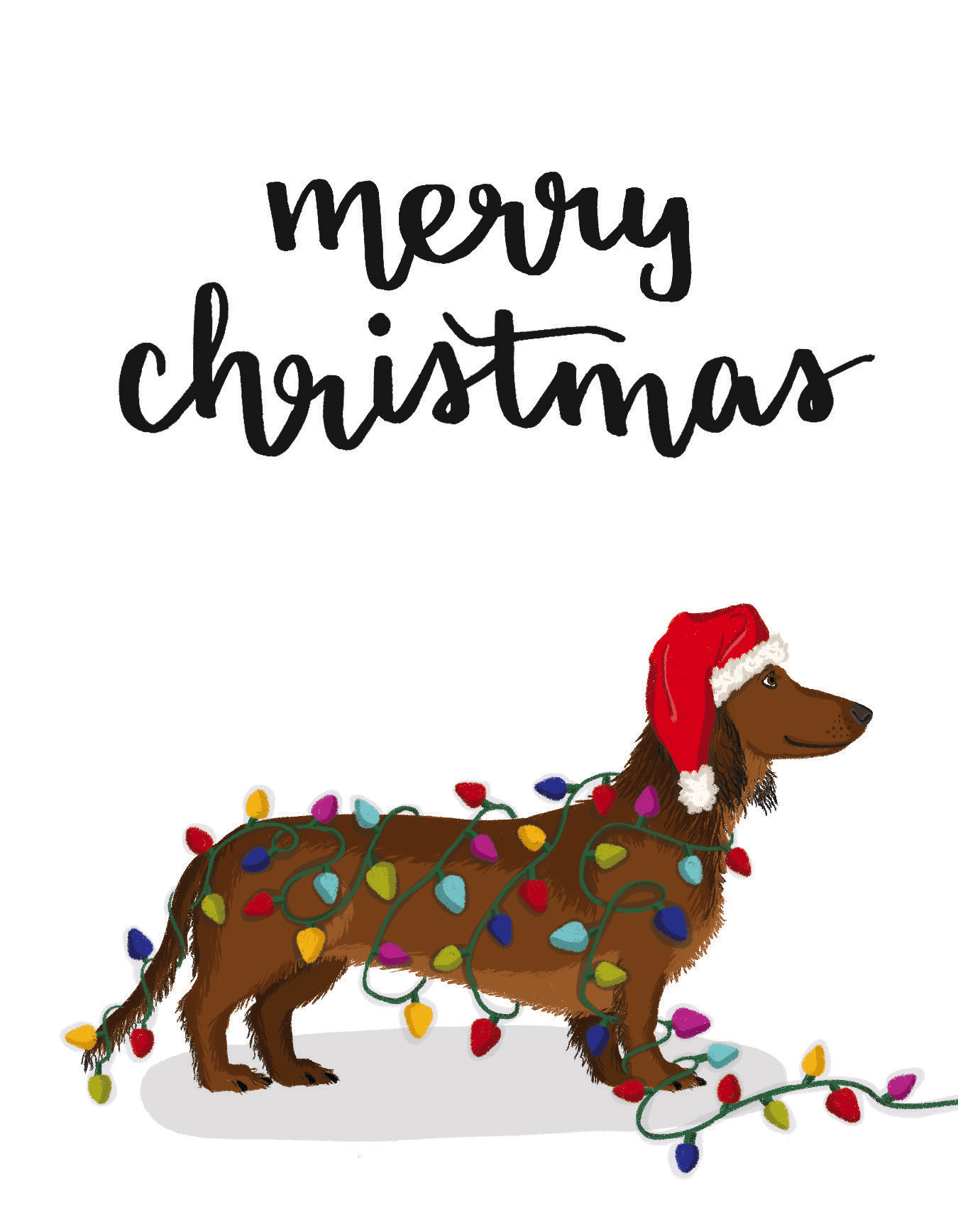Weiner Dog Wrapped In Lights Christmas Card | Postable | Postable