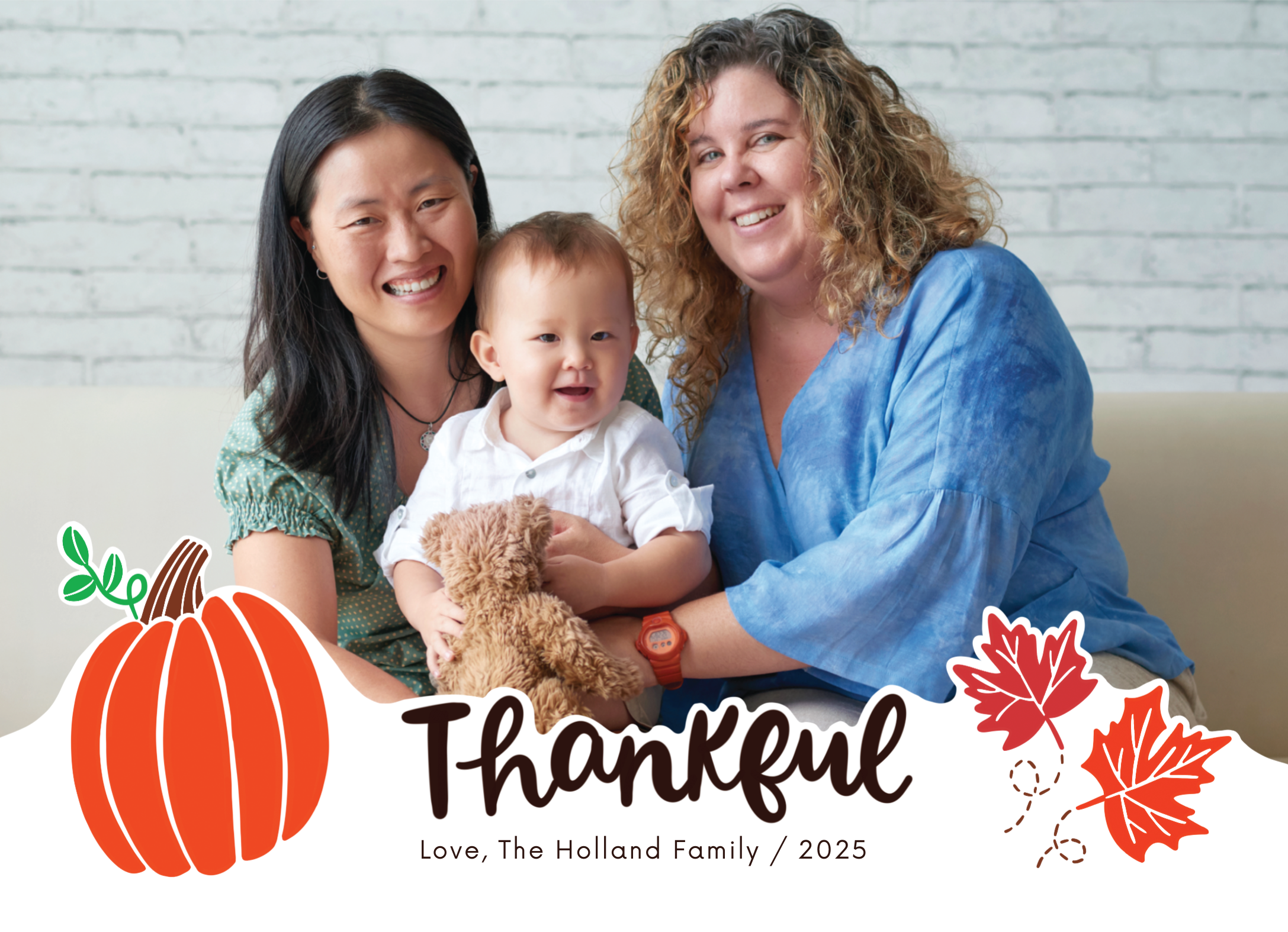 Pumpkin & Leaf Lower Border Thanksgiving Photo Card | Postable | Postable
