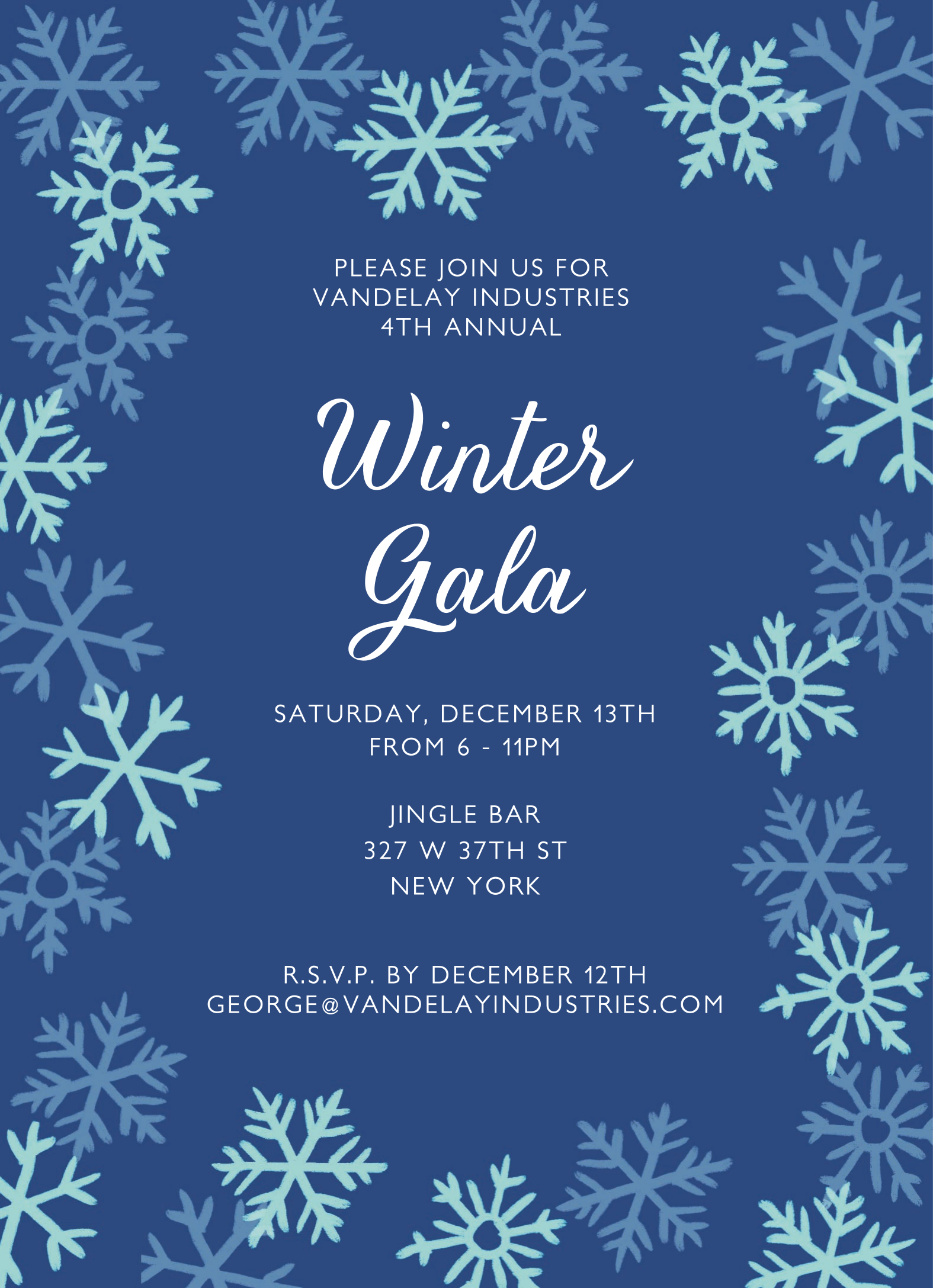 Snowflake Holiday Invite by Grey Street Paper | Postable