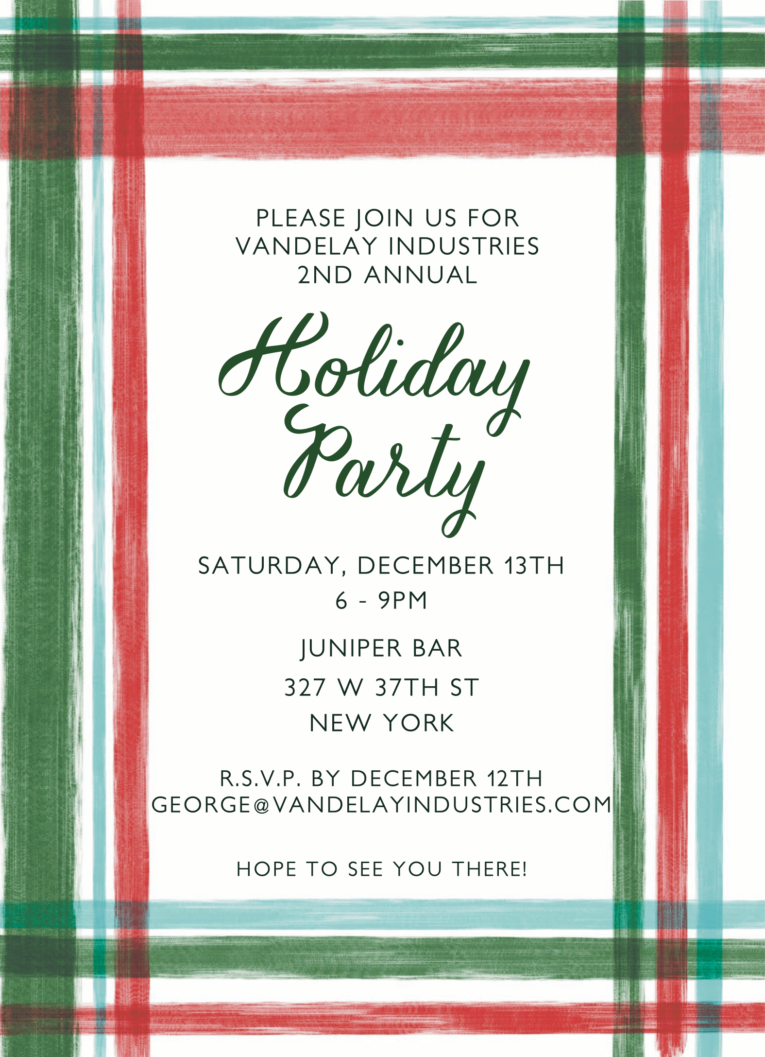 Plaid Holiday Invite by Grey Street Paper | Postable