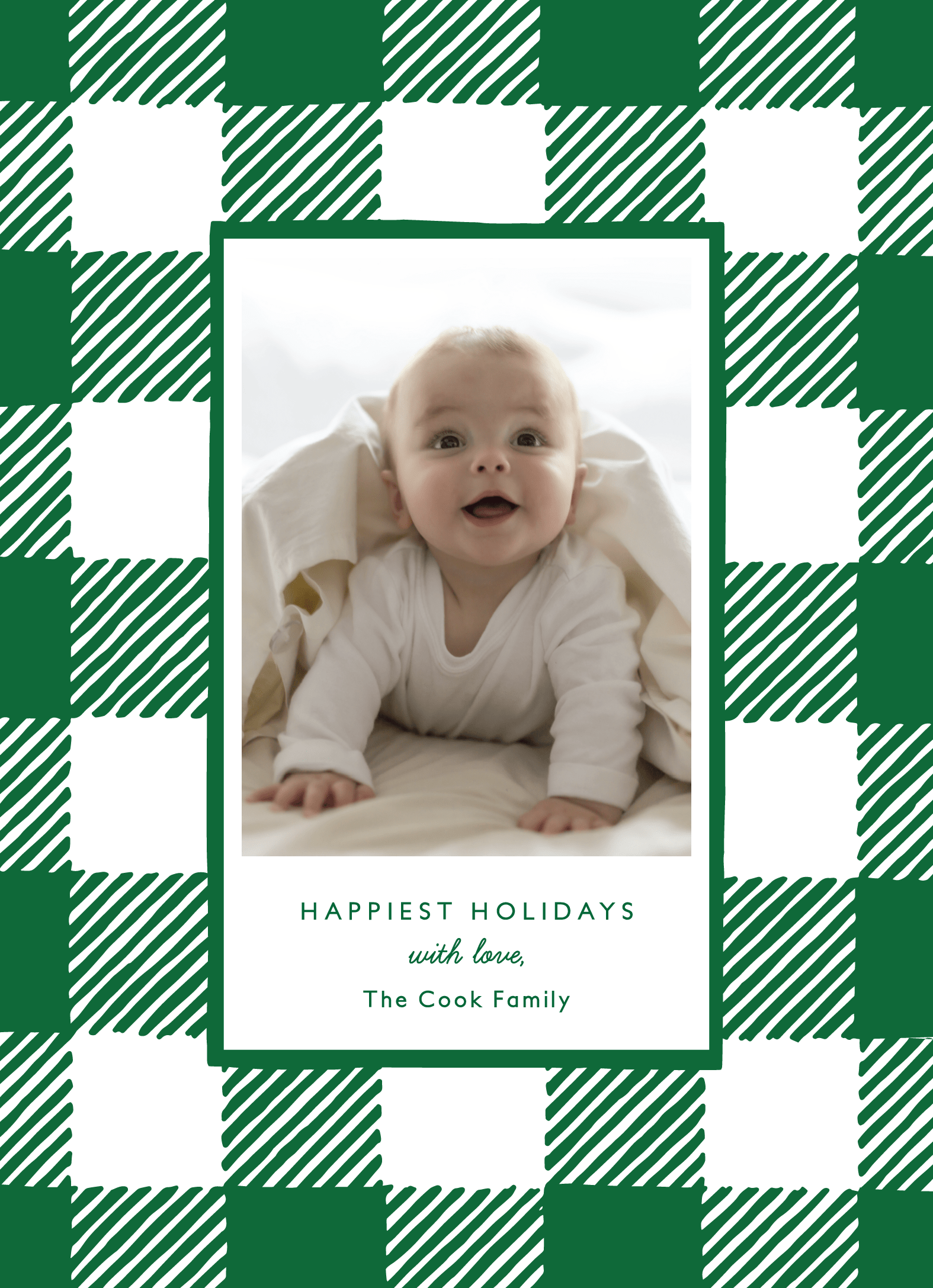 Festive Green Plaid Background New Years Photo Card | Postable | Postable