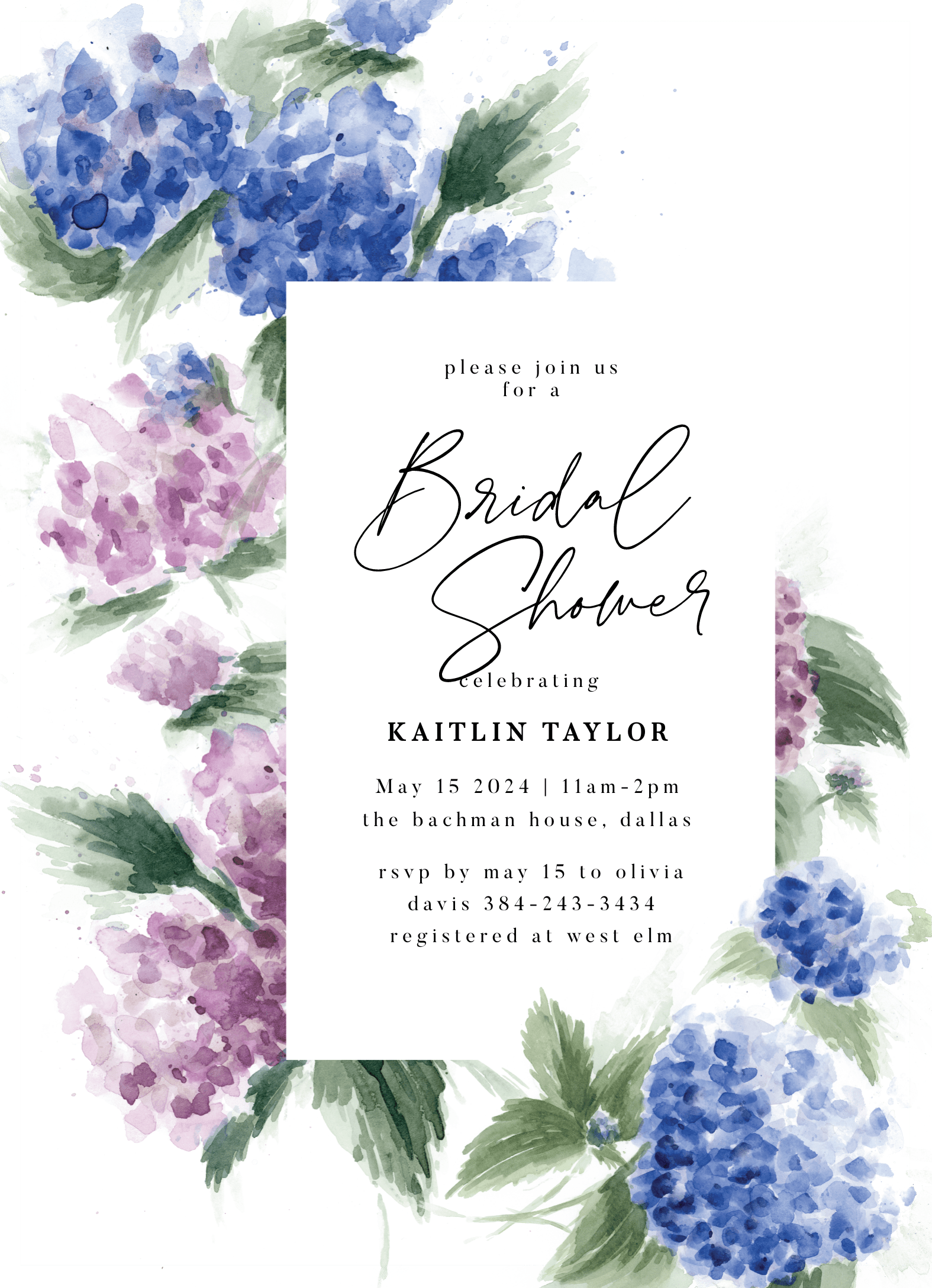 Hydrangea Bridal Shower by Kate Ahn | Postable