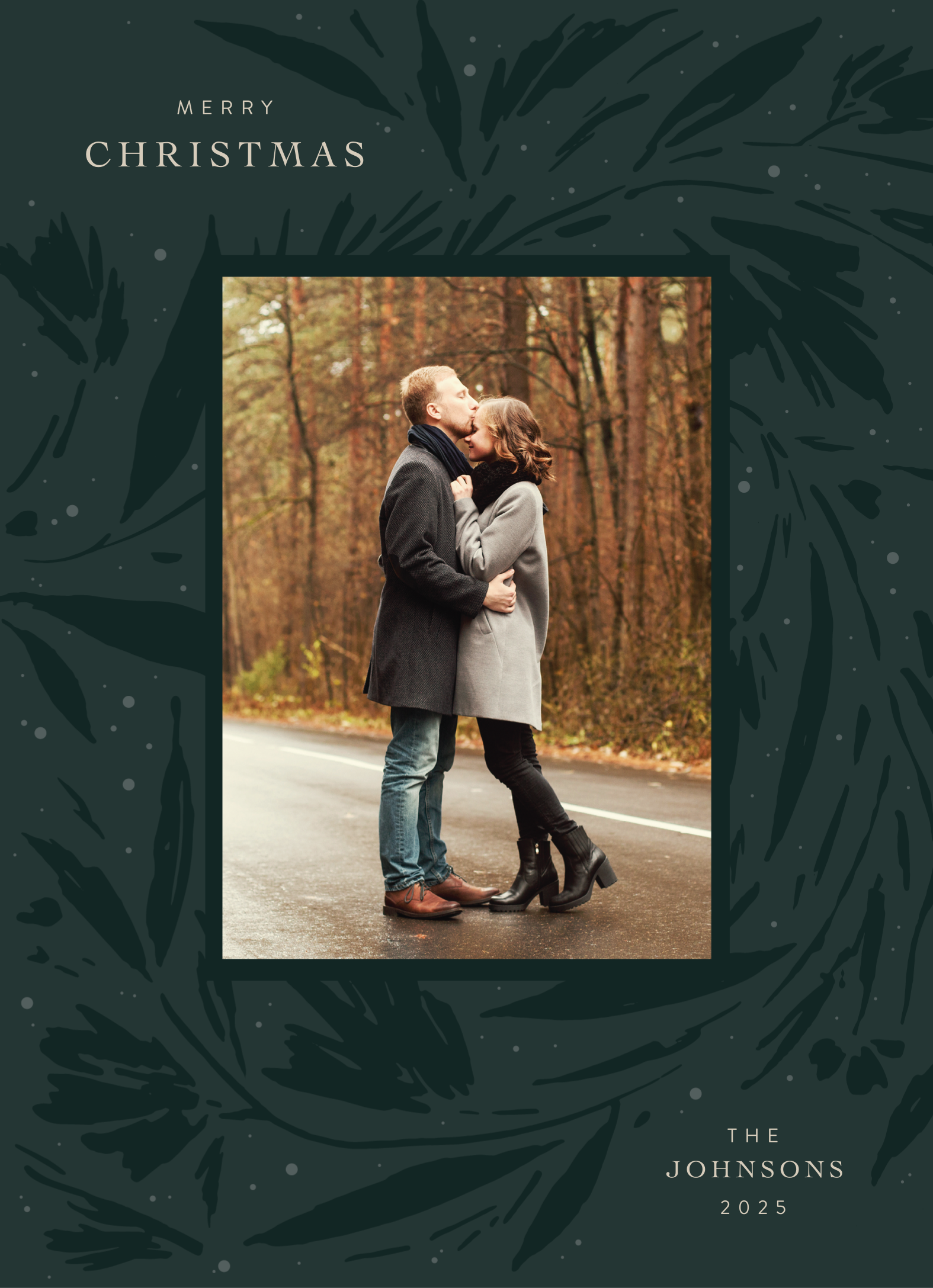 Dark Botanical Spray Christmas Photo Card | Postable | Postable