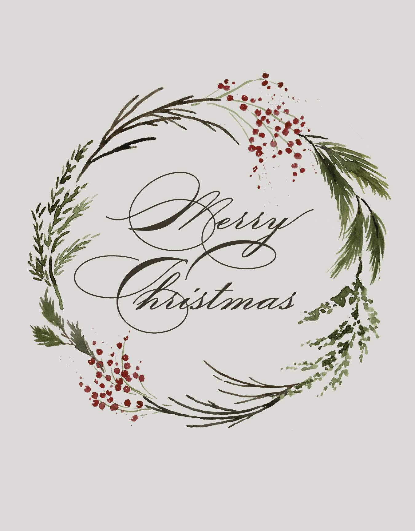 Cursive Wishes Foraged Wreath Christmas Card | Postable | Postable