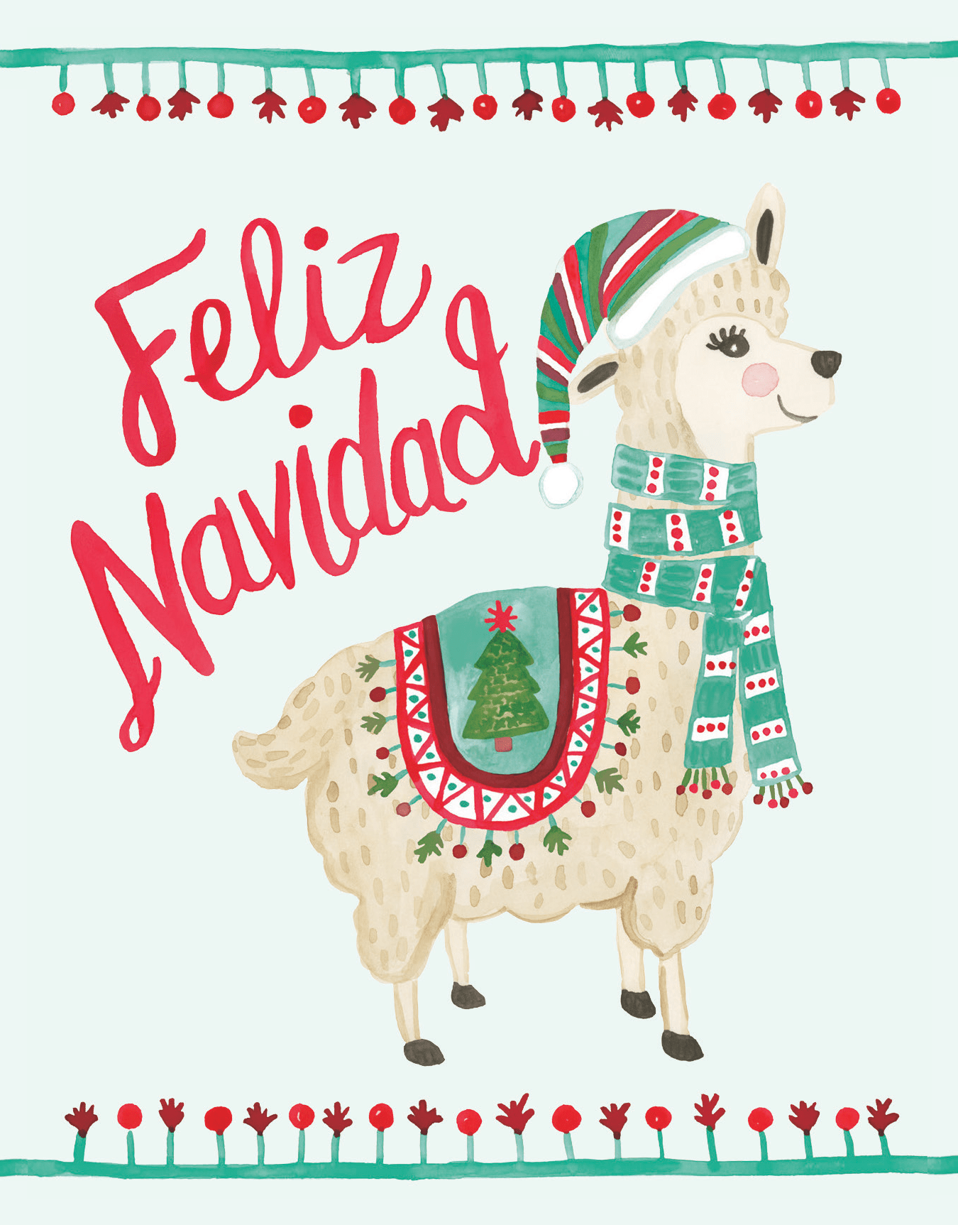 Feliz Navidad Llama Folded Christmas Card | Postable | Postable